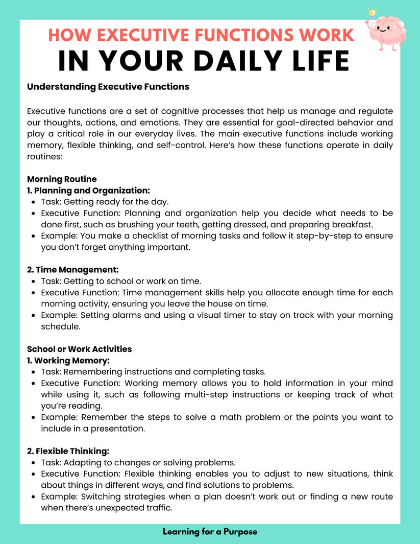 Executive Functions Foundations: Supporting Daily Life Skills Workbook ...