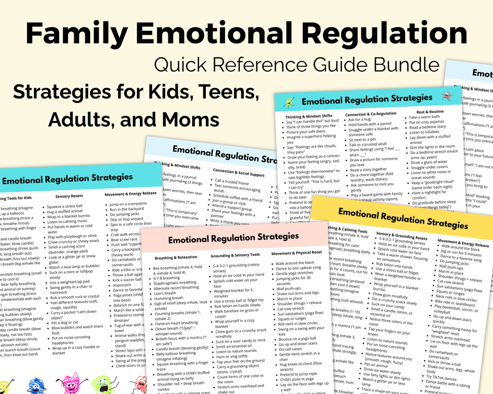 Emotional Regulation Quick Reference Guides – Family Bundle – Learning ...